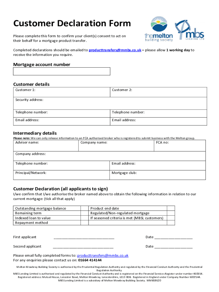 Fillable Online Customer Declaration Form Fax Email Print - pdfFiller