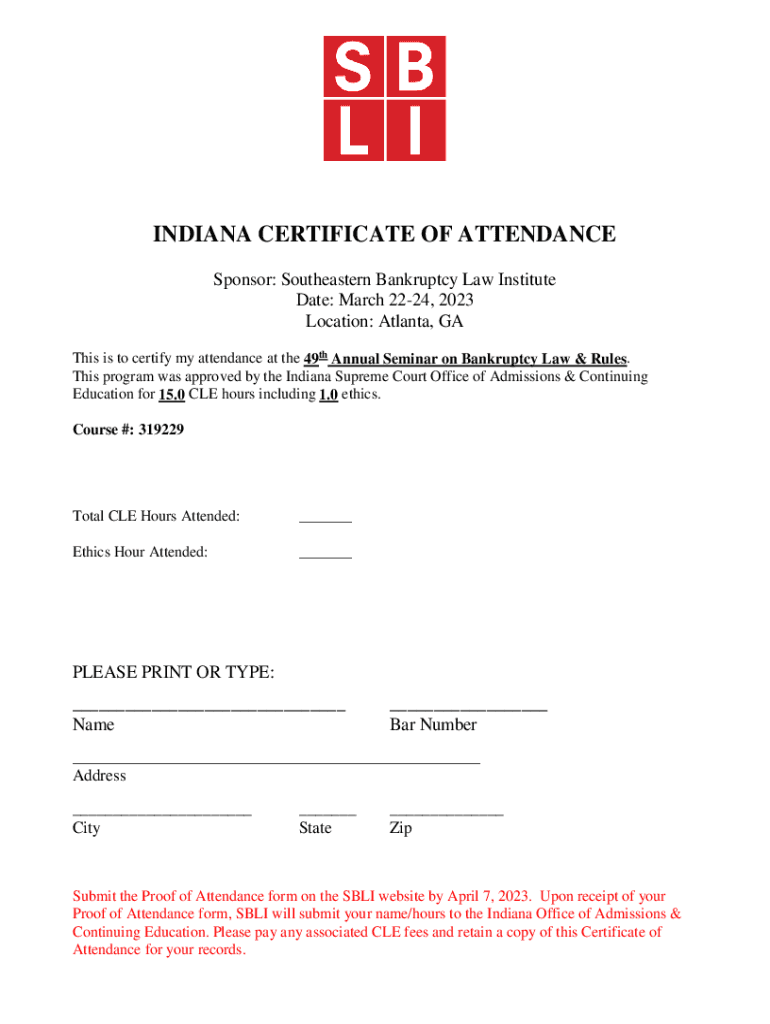 Fillable Online Indiana Certificate of Attendance Fax Email Print - pdfFiller