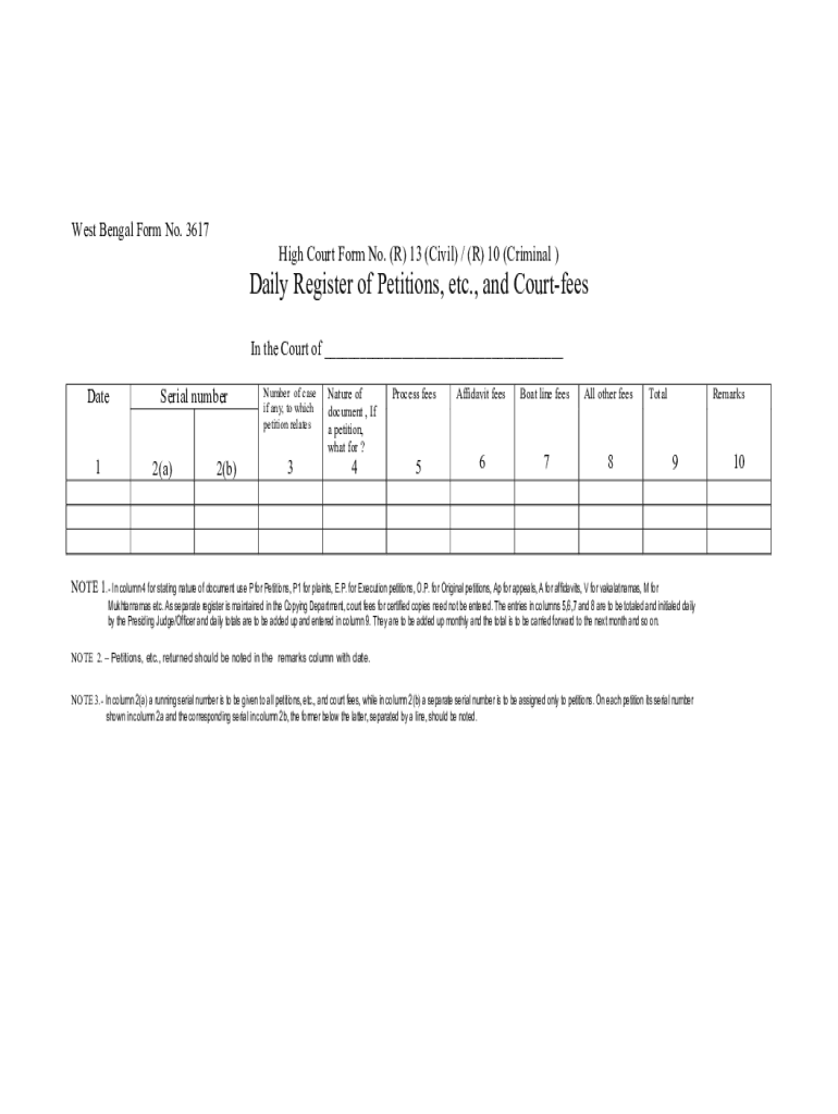 Fillable Online West Bengal Form No 3617 Court Fees Register Fax Email ...