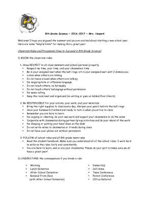 Fillable Online Classroom Rules and Procedures (How to Succeed in 8th ...