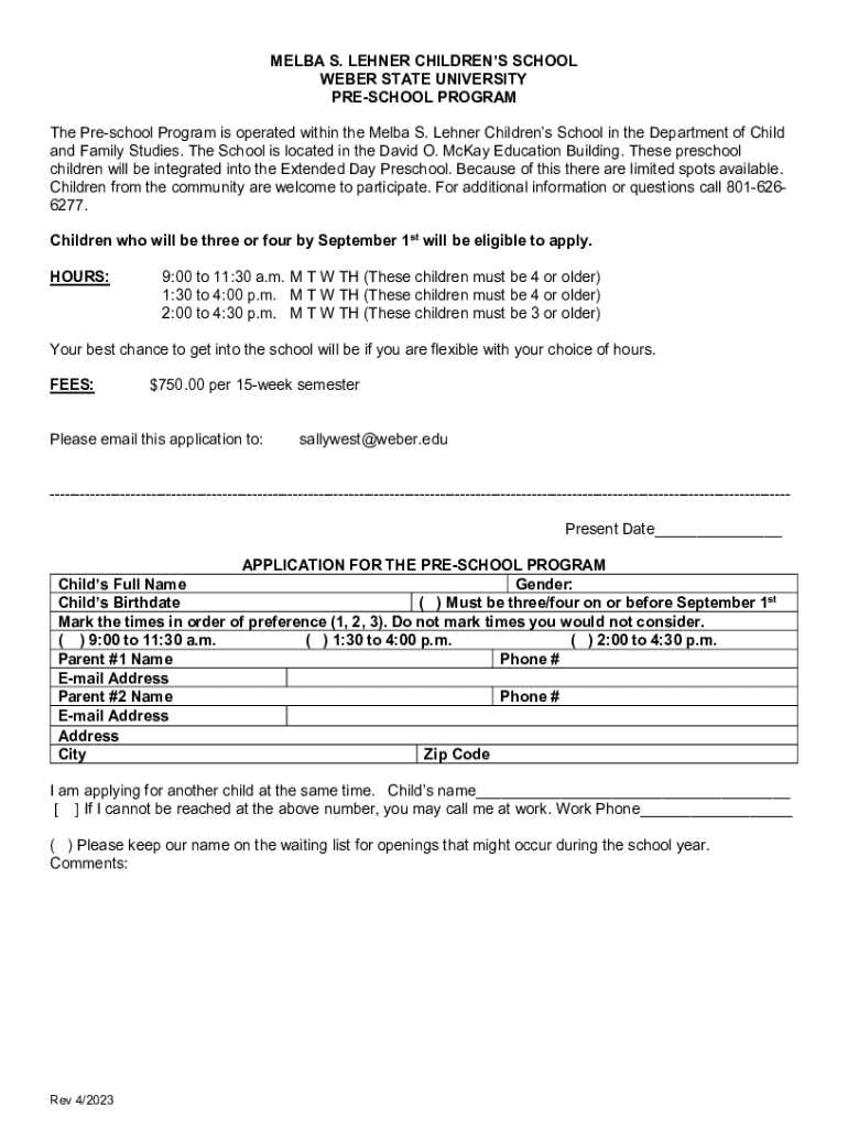 Fillable Online apps weber Fillable Online apps weber melba s. lehner children's school Fax ...