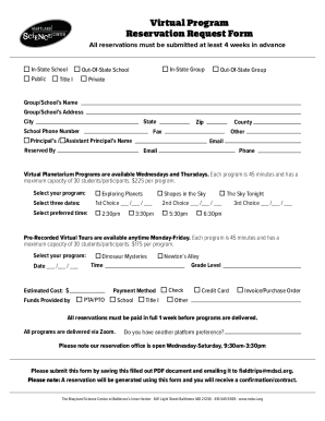 Fillable Online Virtual Program Reservation Request Form Fax Email ...
