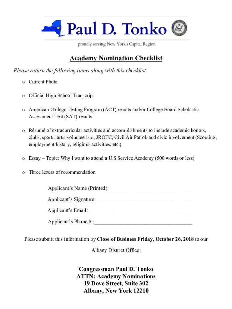 Fillable Online Academy Nomination Checklist Fax Email Print - pdfFiller