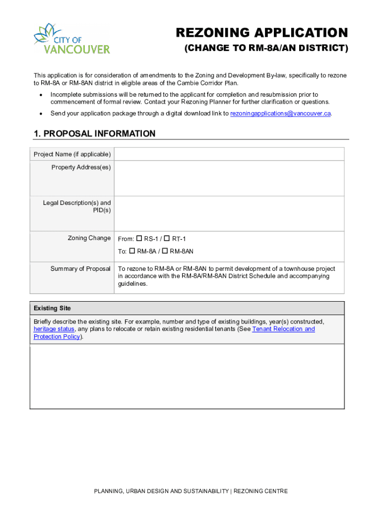 Fillable Online Rezoning Application Form (RM-8A/AN). Rezoning ...