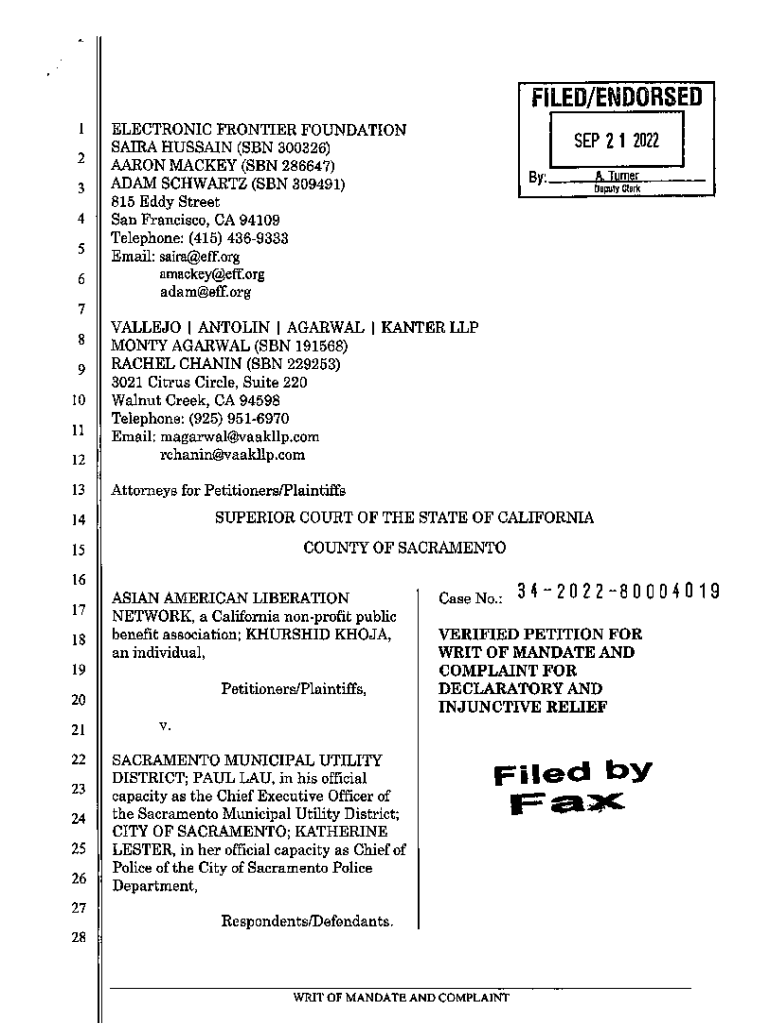 Fillable Online Lawsuit claims SMUD illegally gave user data to police ...
