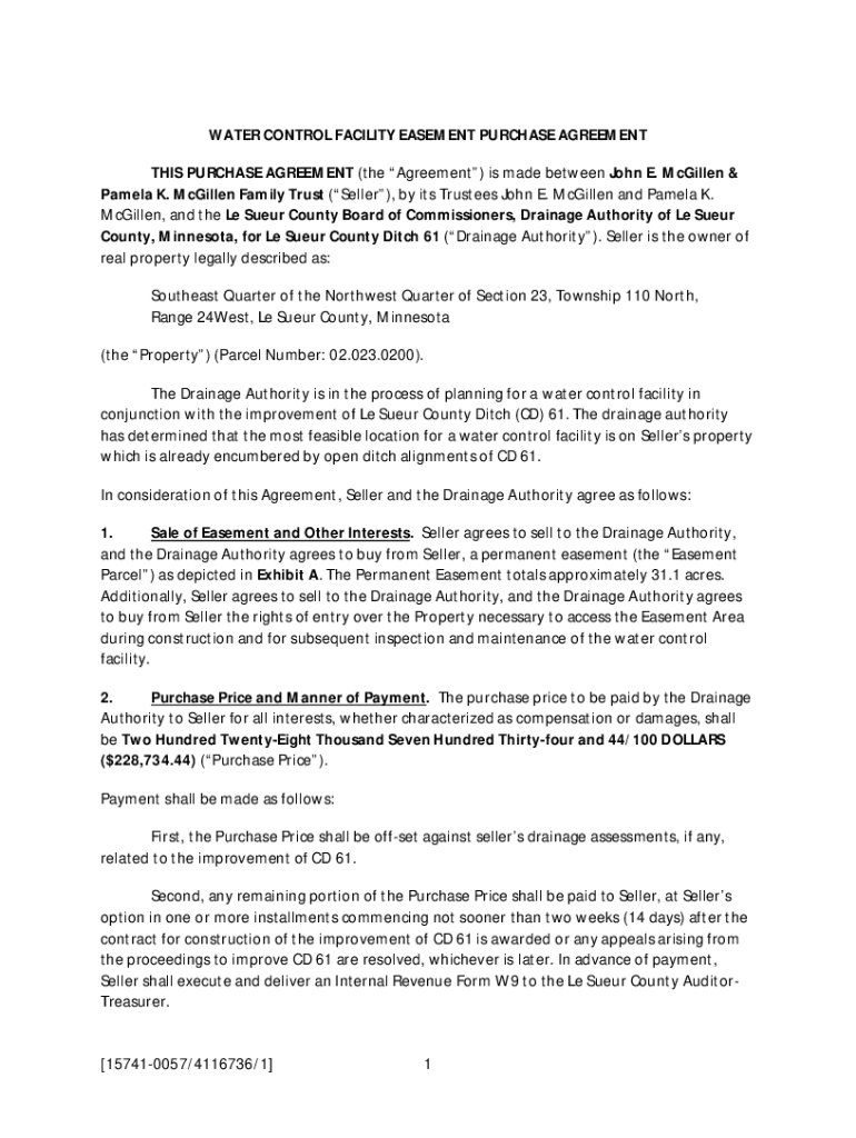 Fillable Online water control facility easement purchase agreement Fax ...