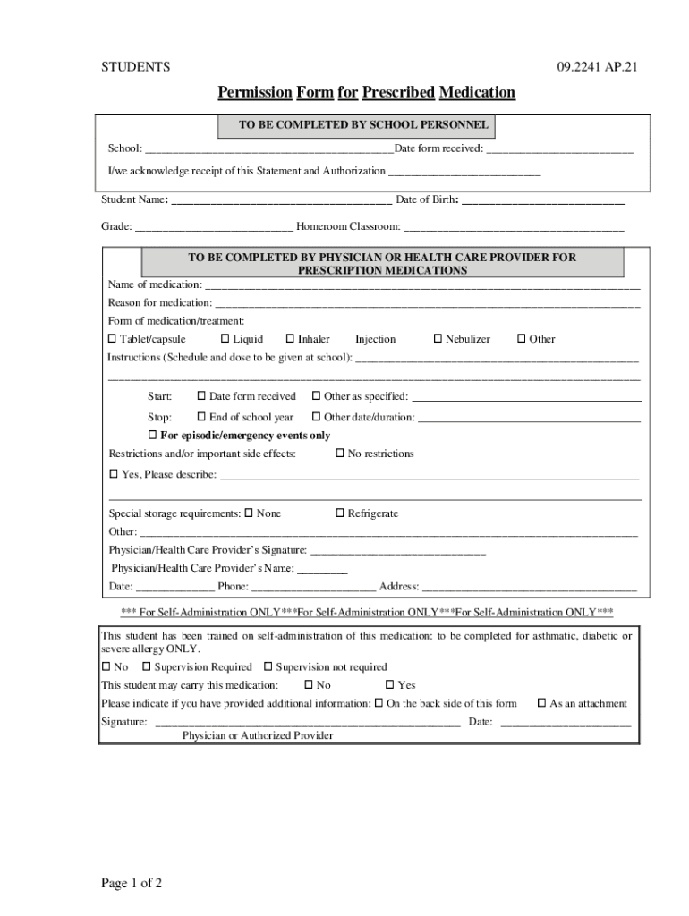 Fillable Online Permission Form for Over-the-Counter Medication ...