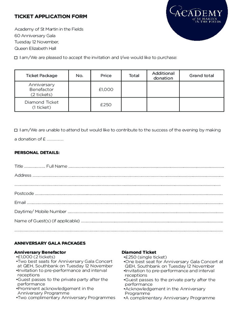 Fillable Online TICKET APPLICATION FORM Fax Email Print - pdfFiller