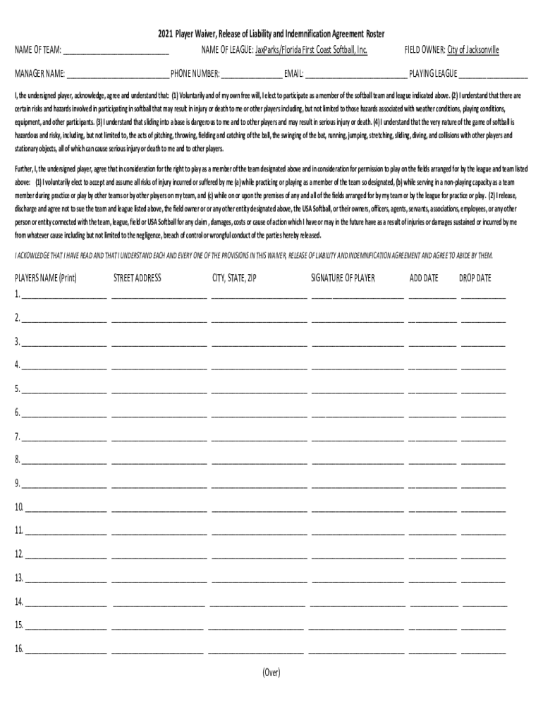 Fillable Online soccer player waiver, release of liability ...