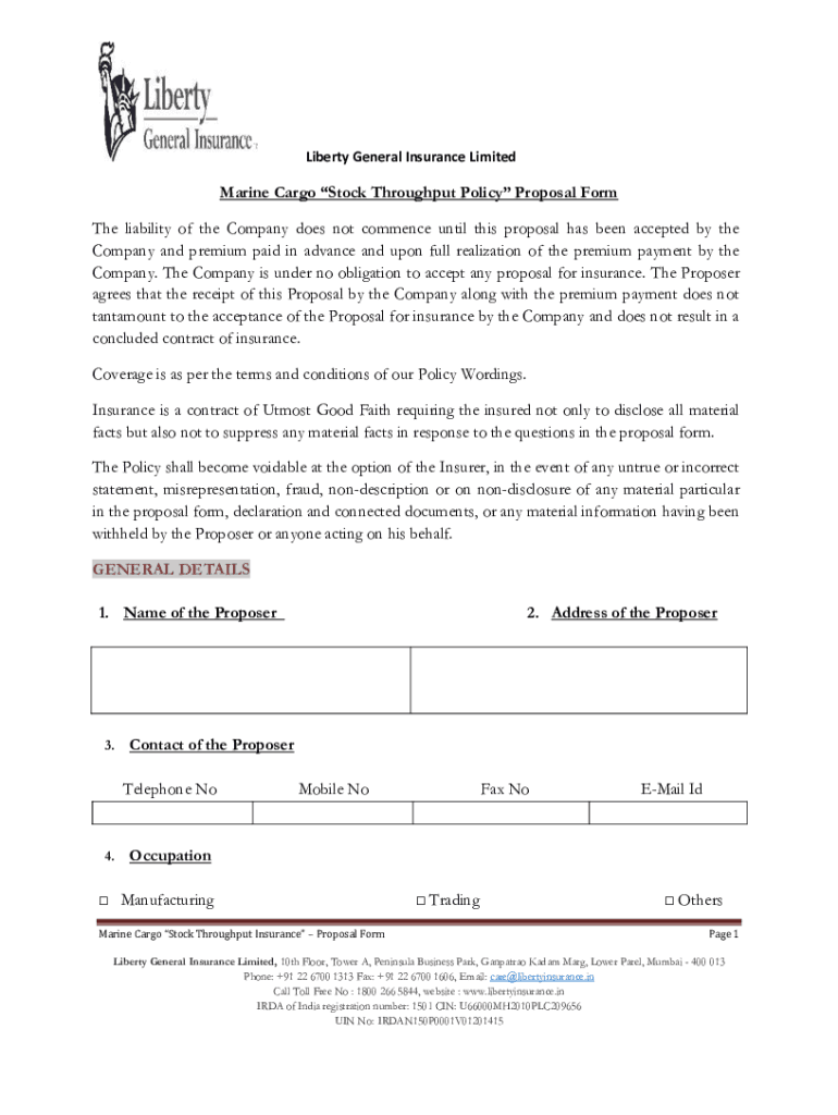 Fillable Online Marine Claim Form- Stock Throughput Policy Fax Email ...