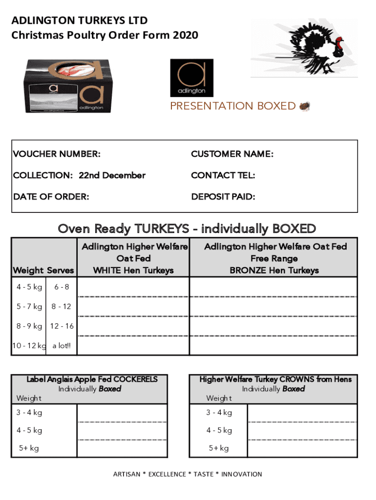 Fillable Online ADLINGTON TURKEYS LTD Christmas Poultry Order Form ...