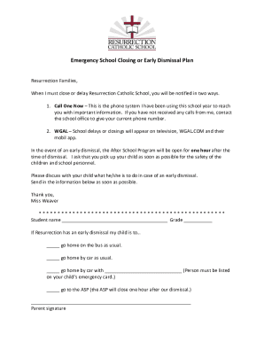 Fillable Online Emergency School Closing or Early Dismissal Plan Fax ...