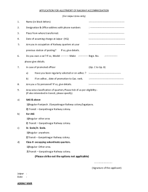 Fillable Online Application form for allotment of railway bunglow.doc Fax Email Print - pdfFiller
