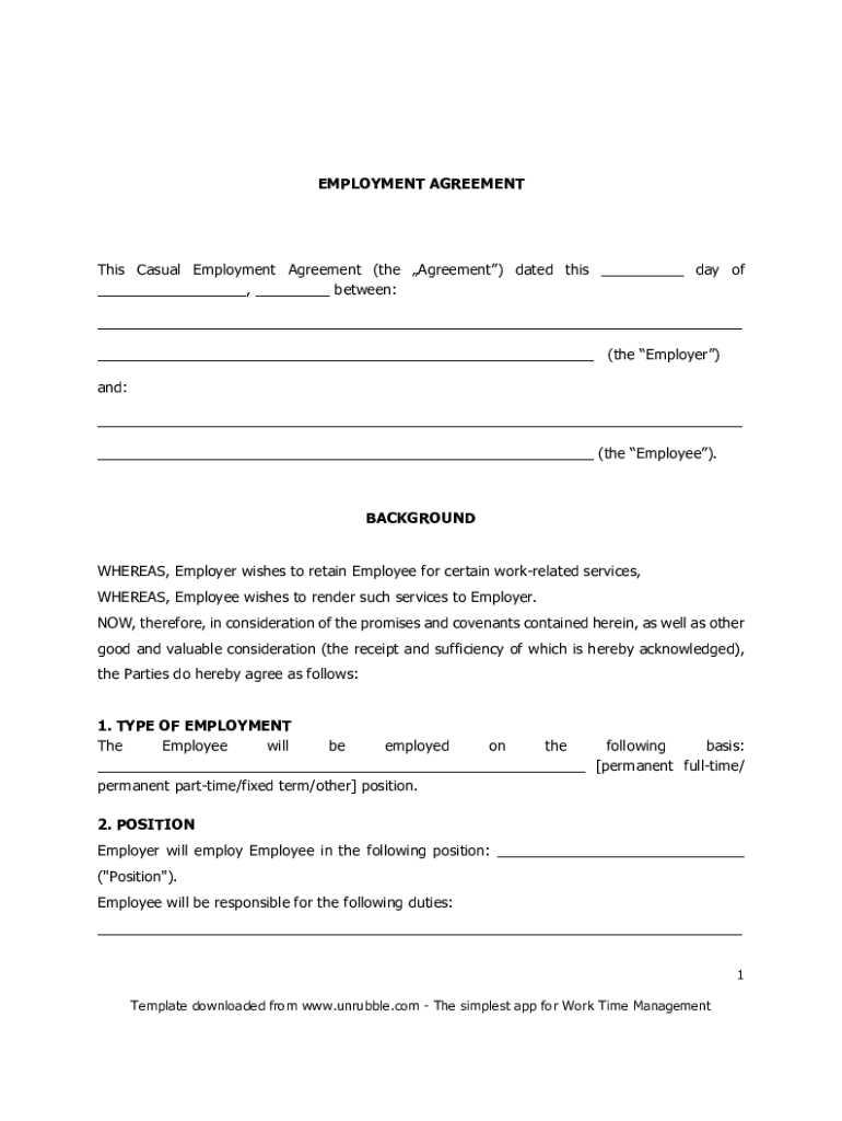 Fillable Online Form of Employment Agreement effective as of January 1 ...