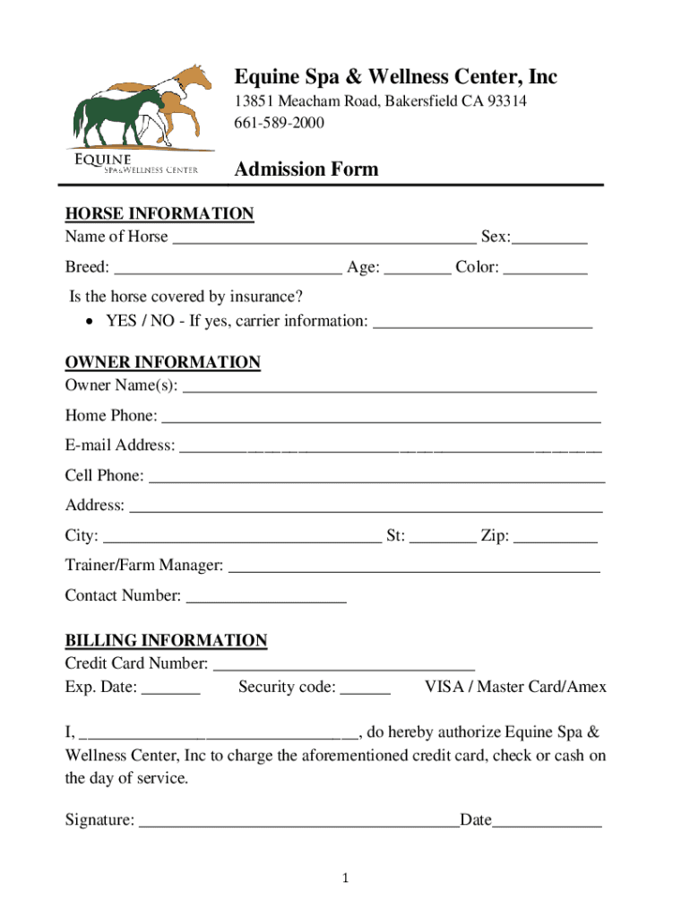 Fillable Online Equine Therapy Spa, Cold Salt Water Therapy for Horses ...