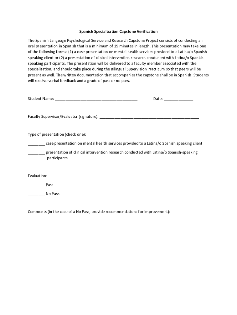 Fillable Online Spanish Specialization Capstone Verification Fax Email ...