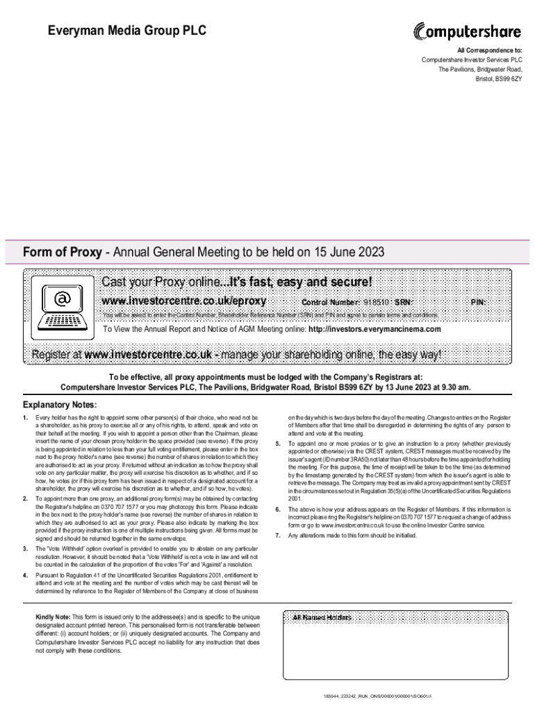 Fillable Online Everyman Media Group PLC Form of Proxy Fax Email Print - pdfFiller