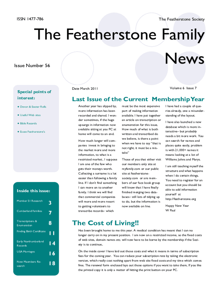 Fillable Online The Featherstone Family News Fax Email Print - pdfFiller