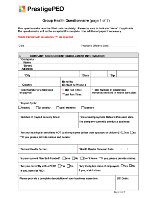 Fillable Online Group Health Questionnaire (page 1 of 7) Fax Email ...