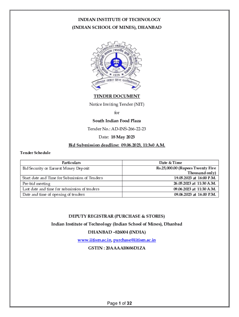 Fillable Online IIT ISM TendersINDIAN INSTITUTE OF TECHNOLOGY ... Fax Email Print - pdfFiller