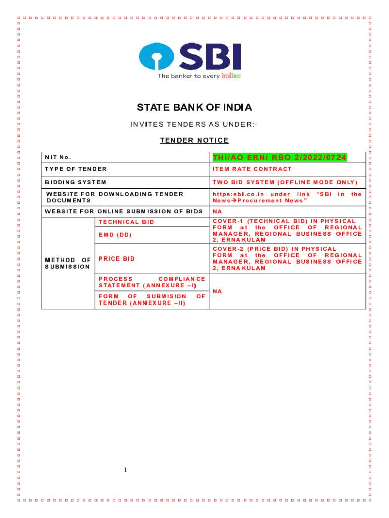 Fillable Online Tenders notice for electrical works atSME Kakkanad ...