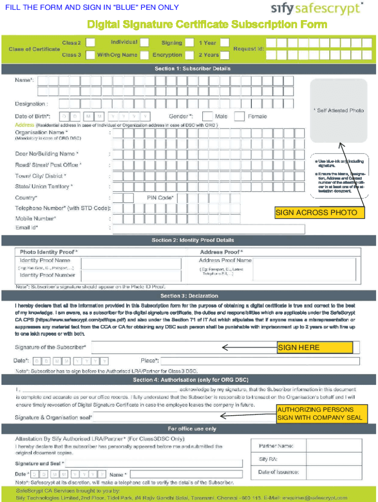 Fillable Online SafeScrypt CAIndia's First Licensed Certifying ...