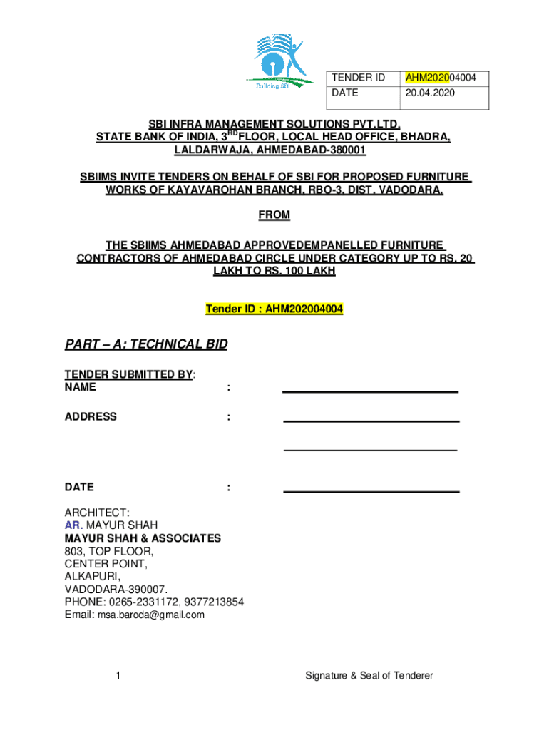 Fillable Online SBIIMS INVITE TENDERS ON BEHALF OF SBI FOR PROPOSED ...