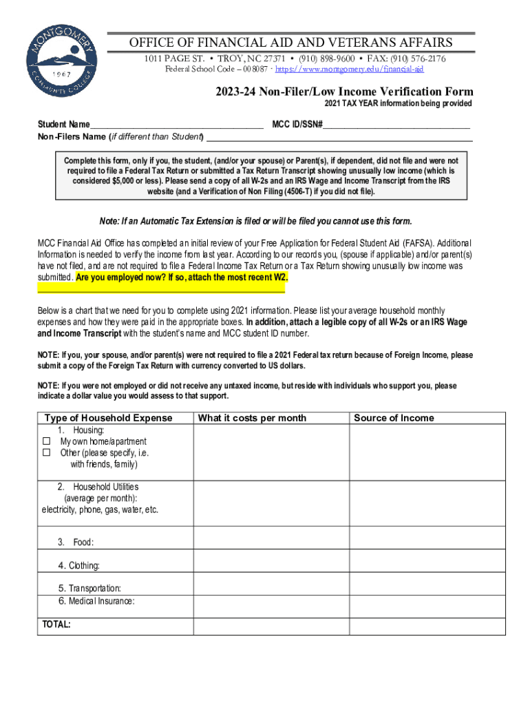 Fillable Online 2022-23 Non-Filer/Low Income Verification Form Fax ...