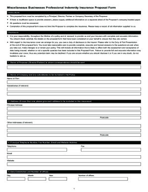 Fillable Online Miscellaneous Professional Indemnity Insurance Proposal ...