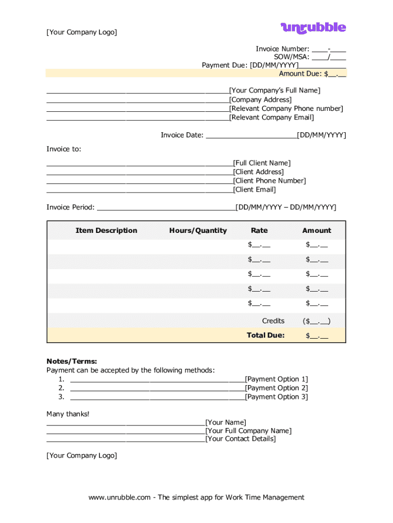 Fillable Online Blank Invoice Template Fax Email Print - pdfFiller