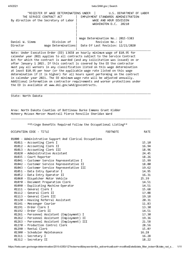 Fillable Online Wage Determinations Service Contract Act WD # 2015-5509 ...