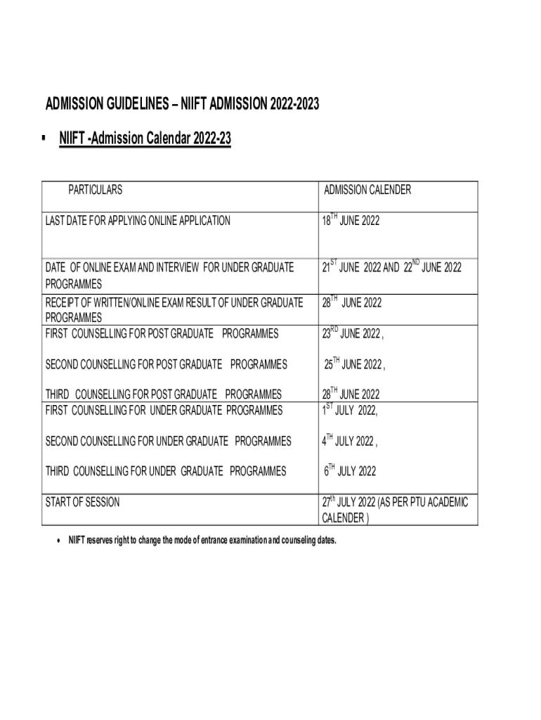 Fillable Online ADMISSION CALENDER Fax Email Print - pdfFiller