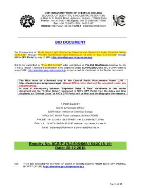 Fillable Online BID DOCUMENT Enquiry No. IICB/PUR/2/505/568/154/ ... Fax Email Print - pdfFiller