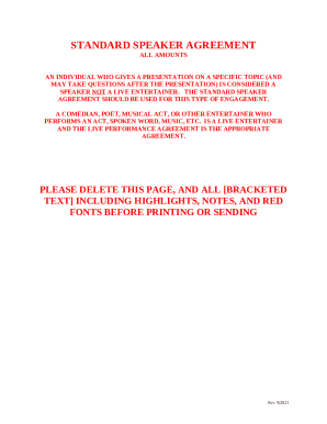 Standard Speaker Agreement. Contracts, Agreements Doc Template | pdfFiller