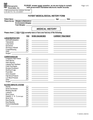 Fillable Online PATIENT MEDICAL/SOCIAL HISTORY FORM MEDICAL HISTORY Fax ...