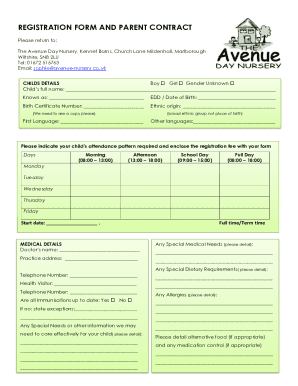 Fillable Online registration form and parent contract Fax Email Print ...
