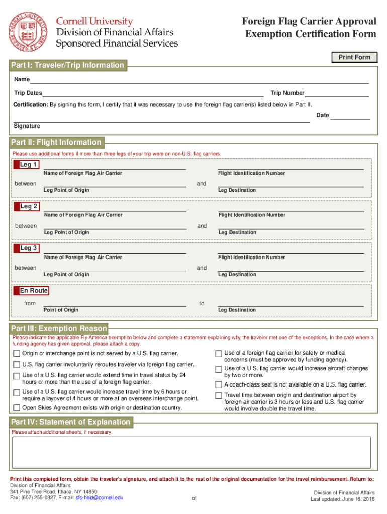 Fillable Online Foreign Flag Carrier Approval Exemption Certificate ...