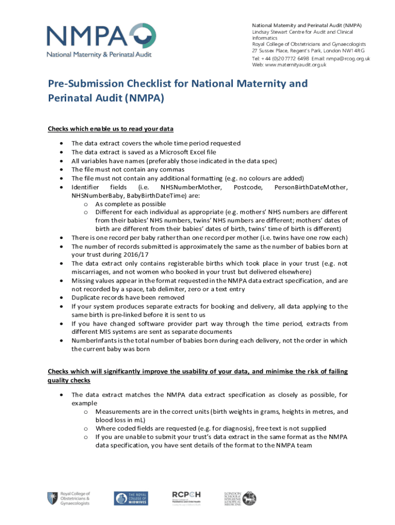 Fillable Online NMPA checklist for data extract submission. ... Fax ...