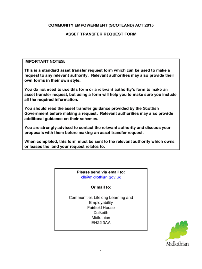 Fillable Online Full Community Asset Transfer Request Form ... Fax ...