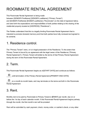 Fillable Online Room rental agreement template word doc Fax Email Print - pdfFiller