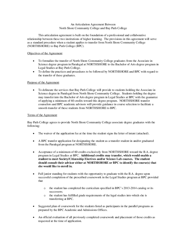 Fillable Online An Articulation Agreement Between ... Fax Email Print - pdfFiller