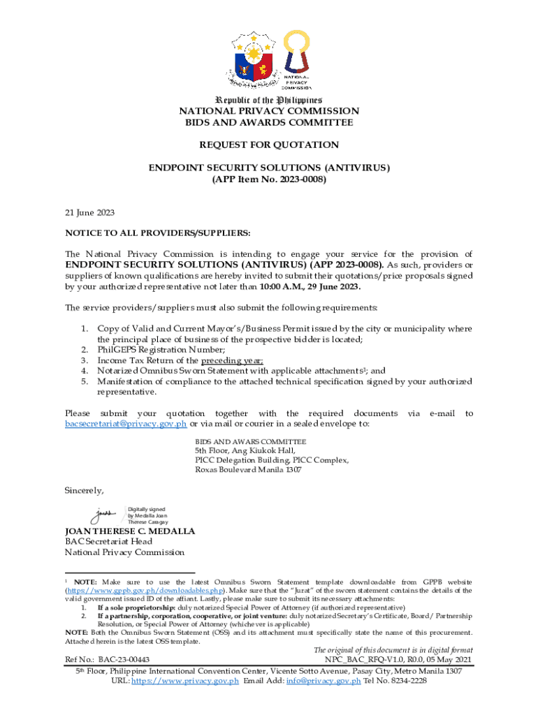 Fillable Online REQUEST FOR QUOTATION ENDPOINT SECURITY ... Fax Email ...