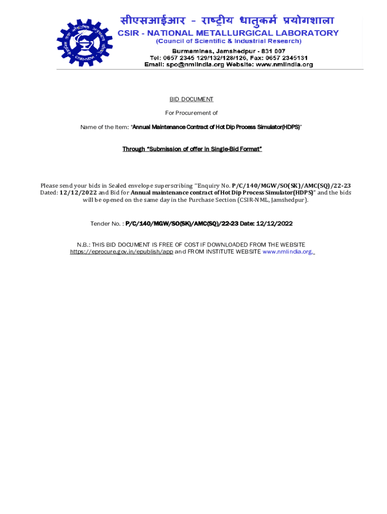 Fillable Online Annual Maintenance Contract of Hot Dip Process ...