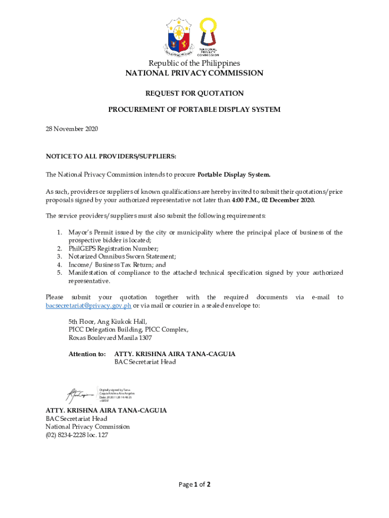 Fillable Online REQUEST FOR QUOTATION Procurement of Office and ... Fax ...