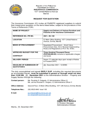 Fillable Online Manila REQUEST FOR QUOTATION Fax Email Print - pdfFiller