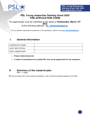Fillable Online Application Form PSL Young researcher Starting Grant ...
