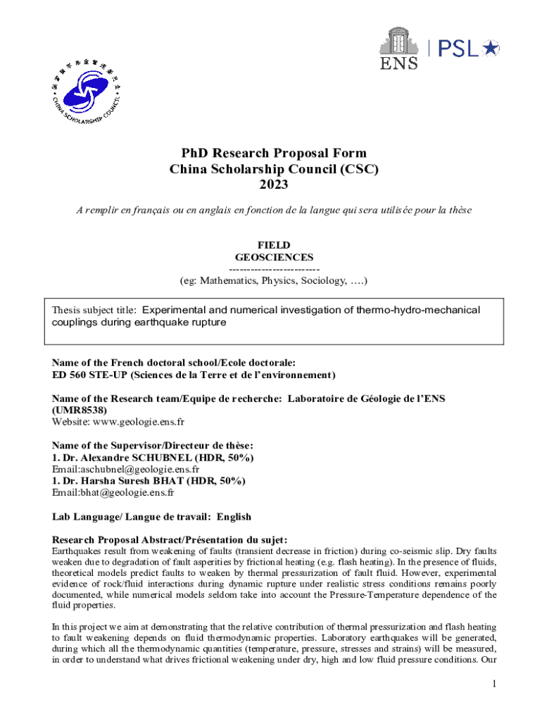 Fillable Online PhD Research Proposal Form China Scholarship Council ...