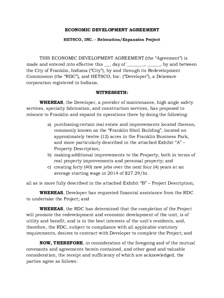 Fillable Online ECONOMIC DEVELOPMENT AGREEMENT - HETSCO, INC. Fax Email Print - pdfFiller