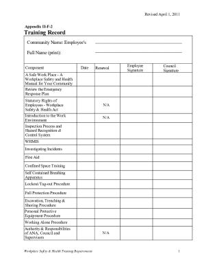 Fillable Online Appendix II-F-2 Training Record Fax Email Print - pdfFiller