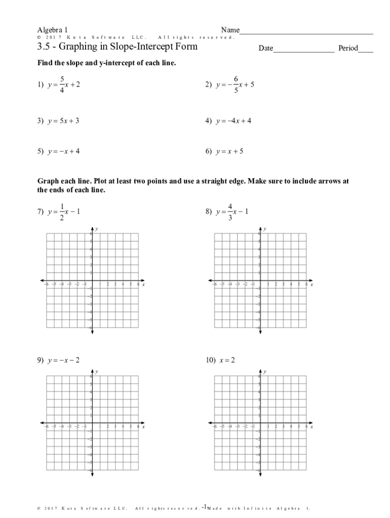 Fillable Online staffweb psdschools Infinite Algebra 1 - 3.5 - Graphing in Slope-Intercept Form ...